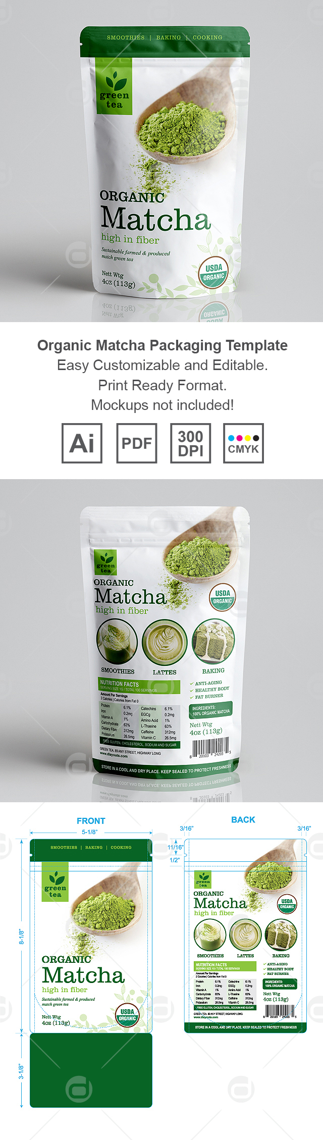 Matcha Green Tea Packaging Template