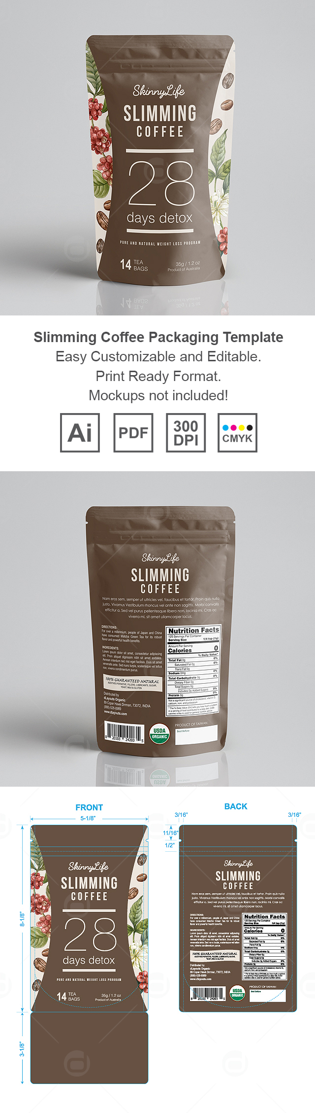 Slimming Coffee Packaging Template Design