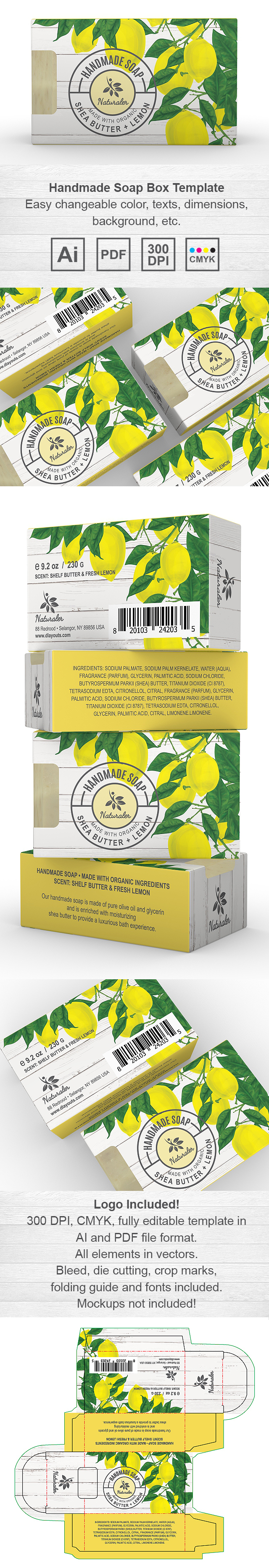 Handmade Lemon Soap Packaging Template Design
