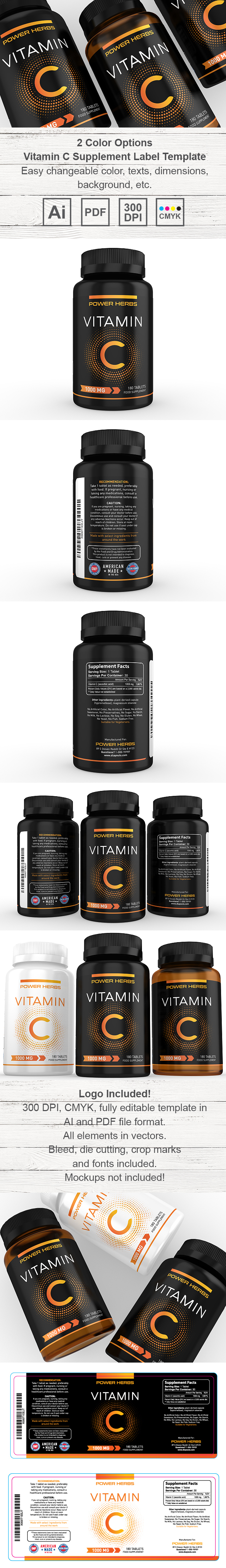Vitamin C Supplement Label Template Design