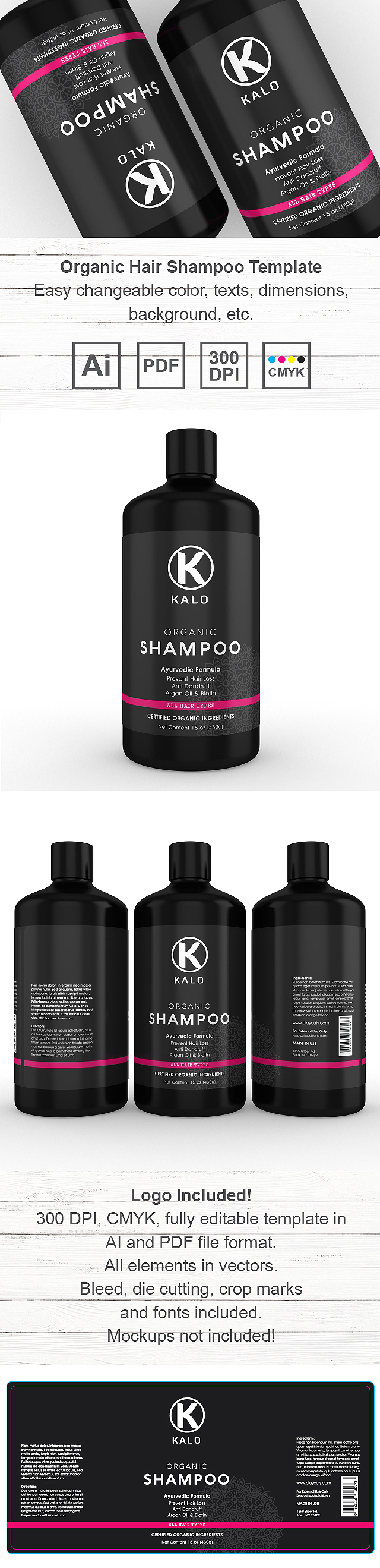 Organic Hair Shampoo Label Template Design