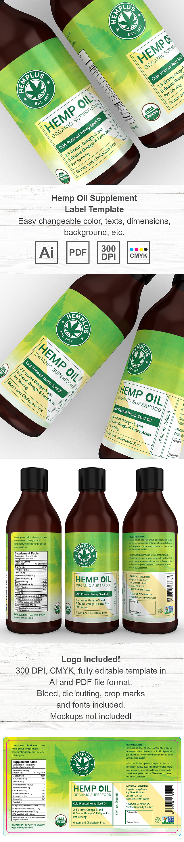 CBD Hemp Oil Label Template Design