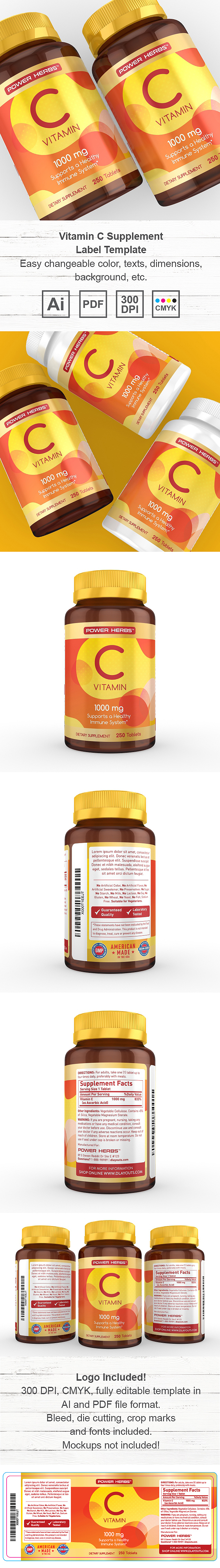 Vitamin C Supplement Label Template Design